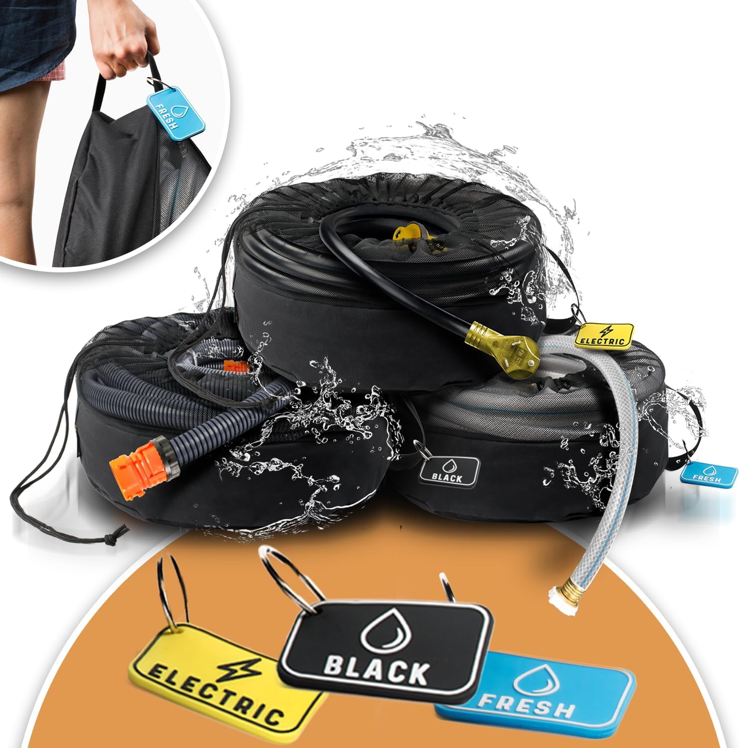 Amazon.com: 3 Pack RV Hose Storage Bag - Waterproof for Fresh/Black ...