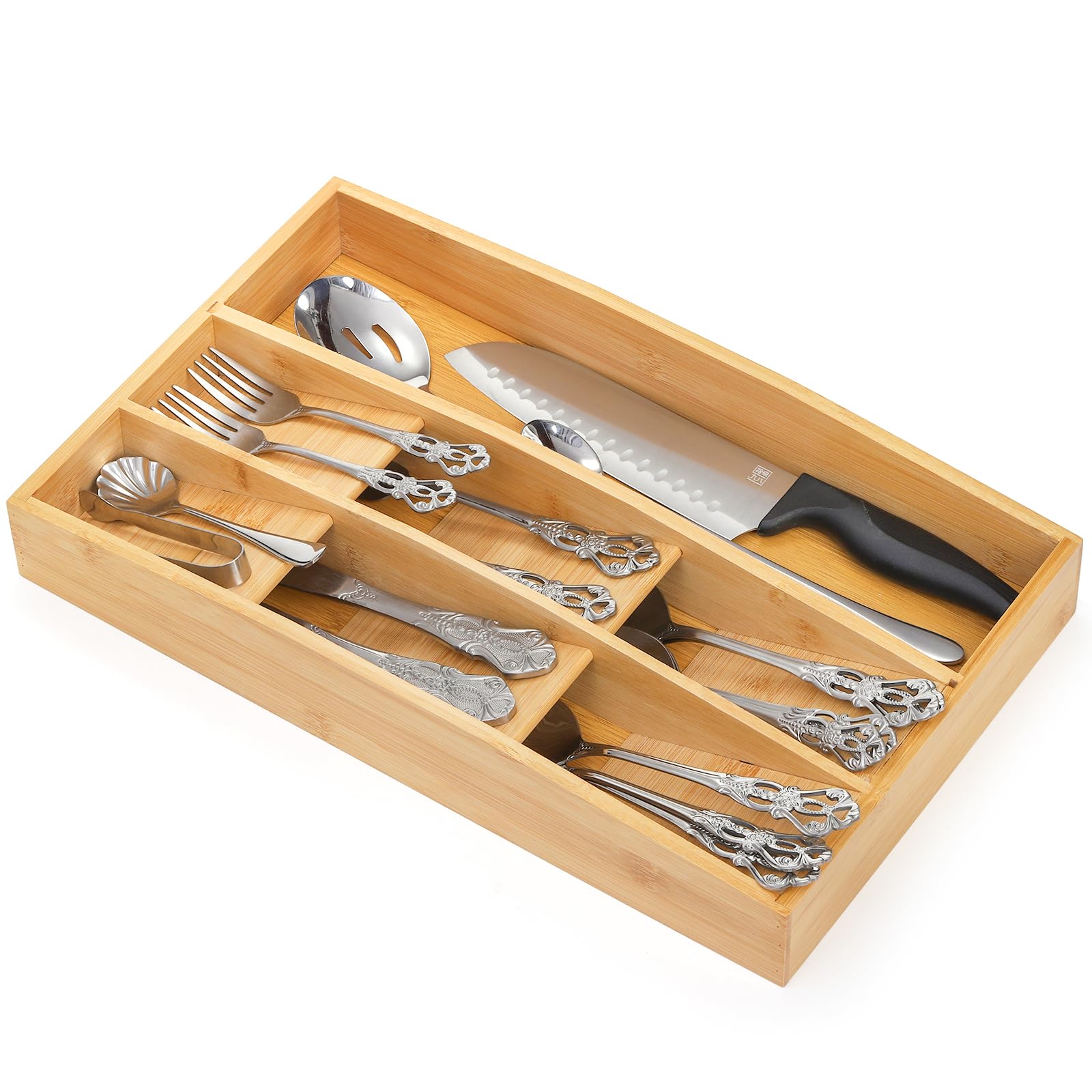 Amazon.com - Hiceeden Bamboo Silverware Drawer Organizer, 7 Slots ...