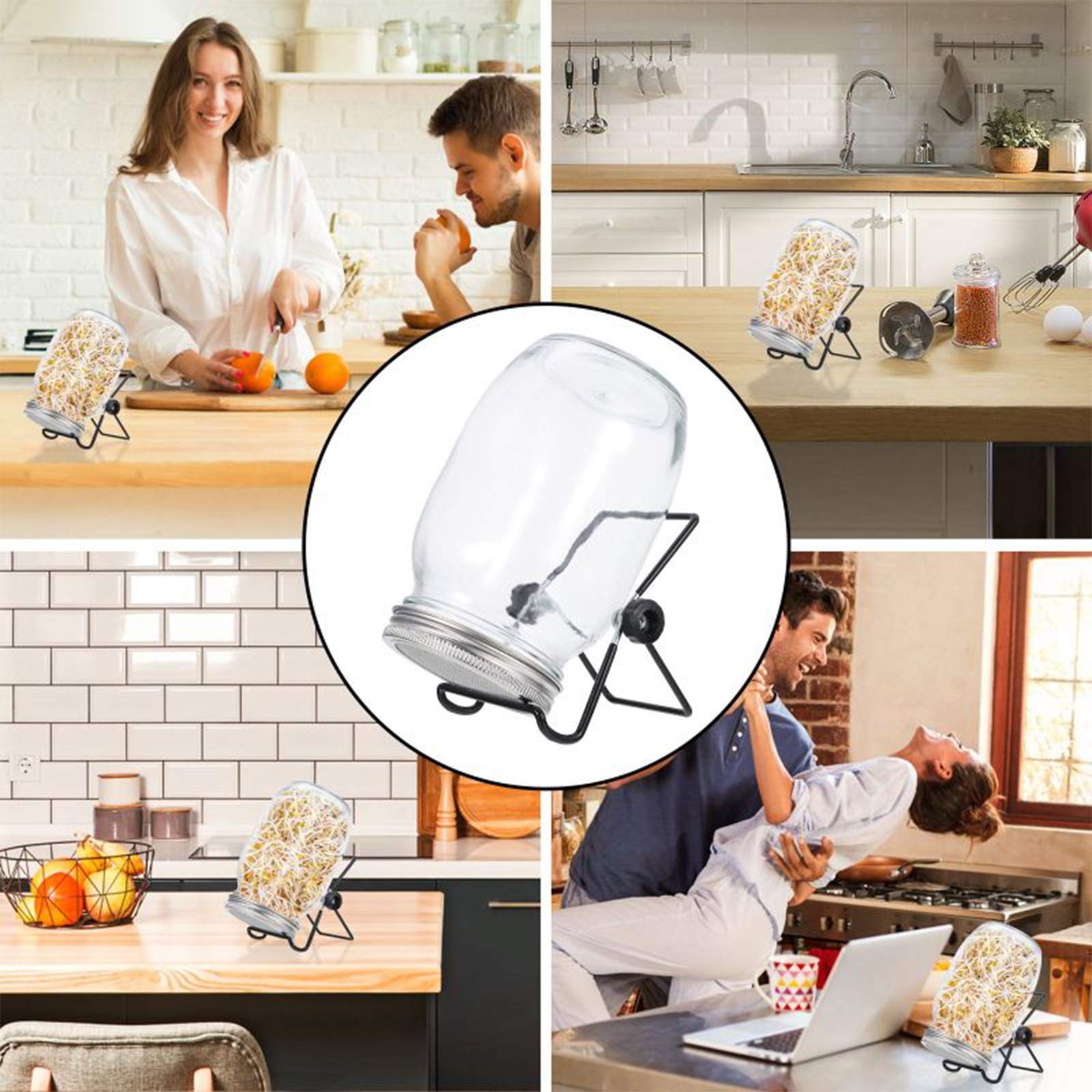 Sprouting Jar Kit, Wide Mouth Quart Mason Jars with Screen Sprout Lids ...