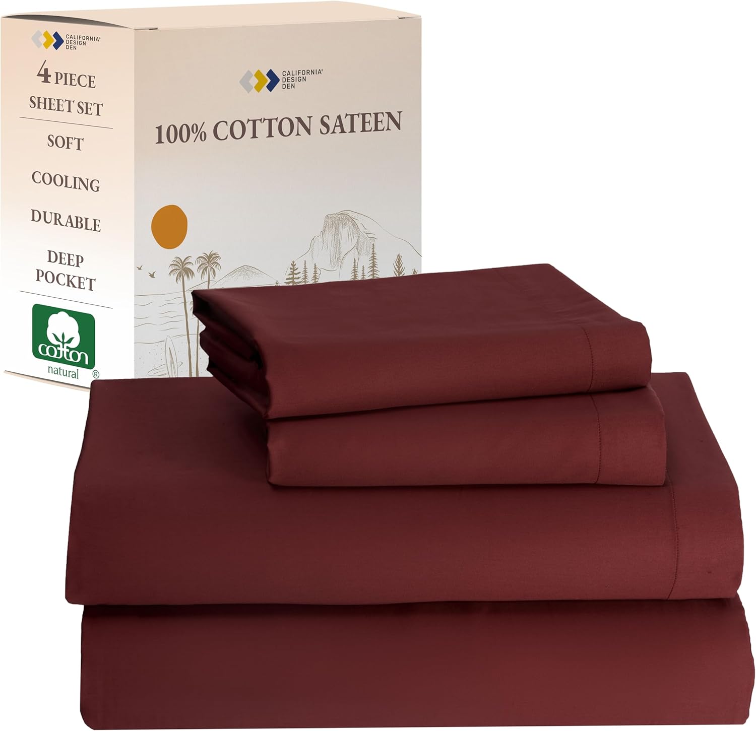 Amazon.com: Deep Pocket Queen Sheets Set - Natural 100% Cotton Sheets ...