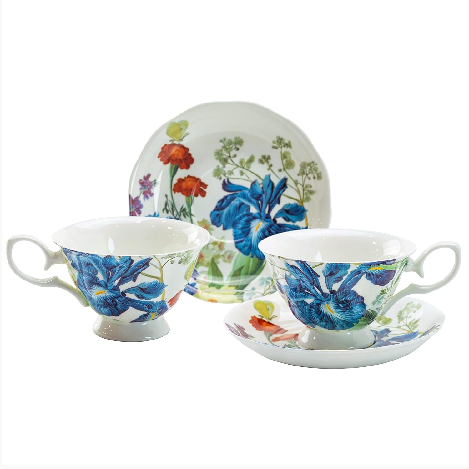 Amazon.com: Gracie Bone China Summer Glory Blue Iris Teacup And Saucer ...