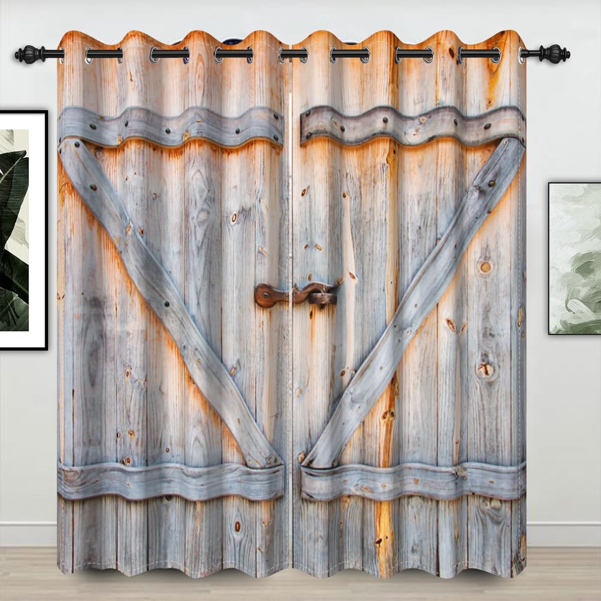 Amazon.com: Umpoo Rustic Wood Door Window Curtains Vintage Farmhouse ...