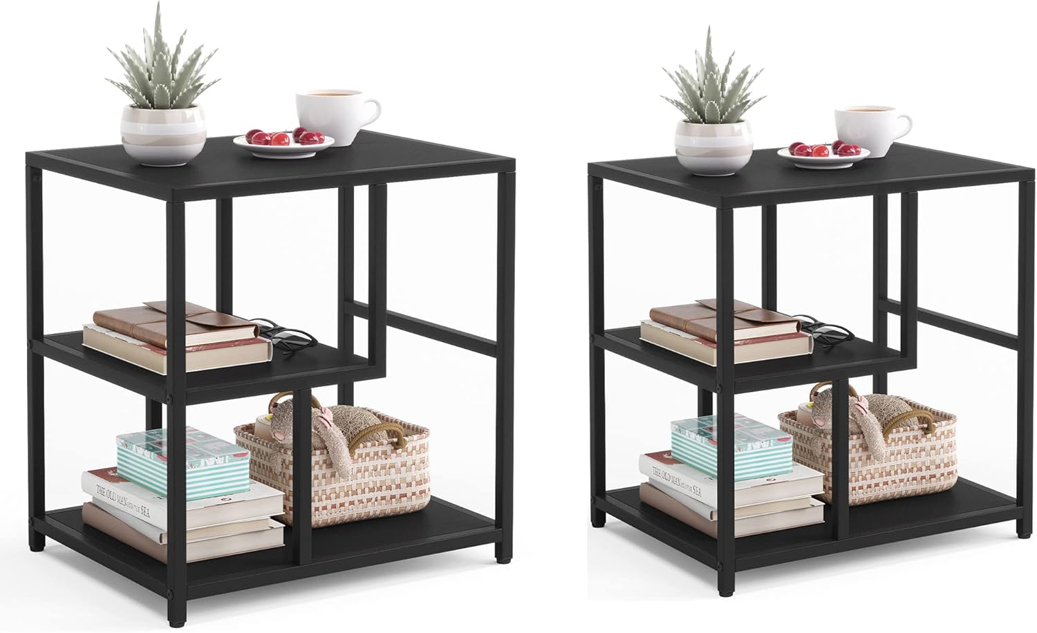 Amazon.com: LINSY HOME End Table 2 Pack, 3-Tier Narrow Side Table with ...