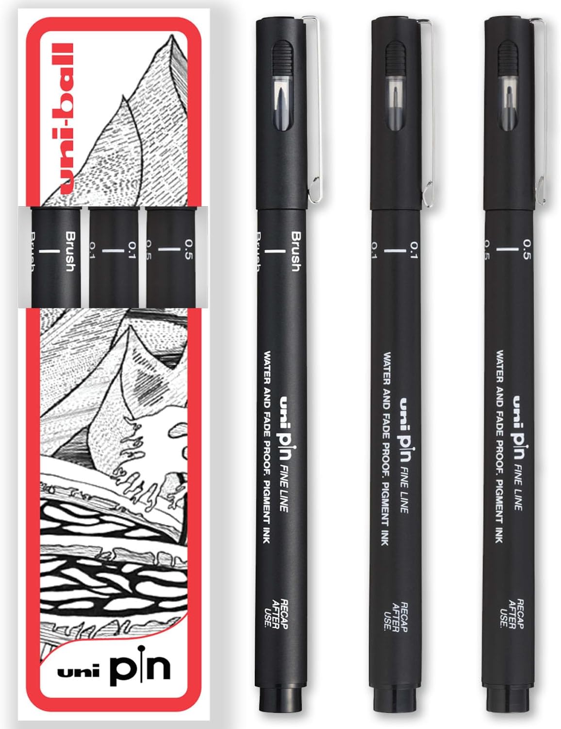 Uni Pin Fineliner Zeichenstift – komplett-Set mit 9 Breiten – Schwarze ...