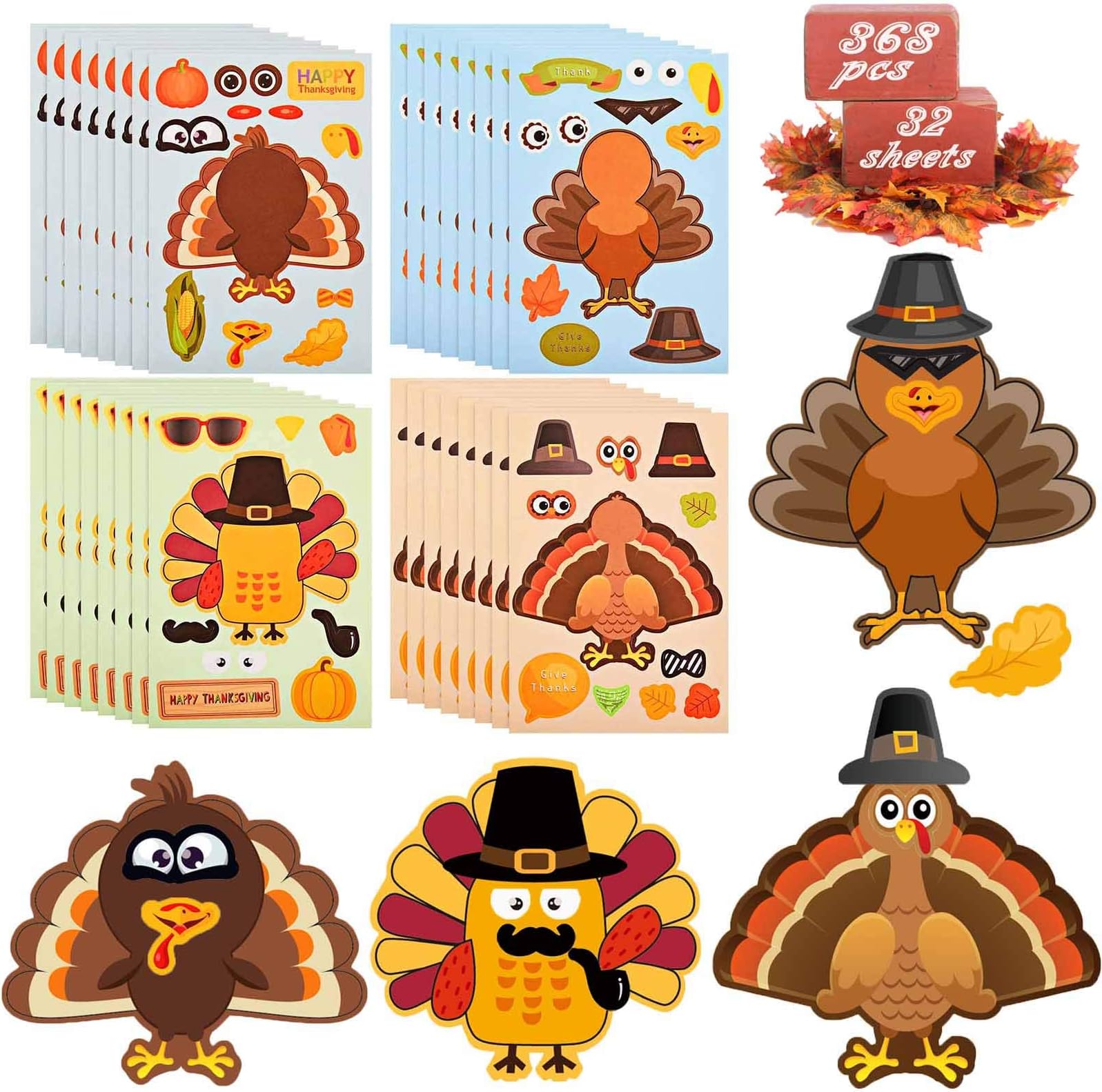 Amazon.com: 600 PCS Fall Foam Stickers Thanksgiving Turkey Sticker Self ...