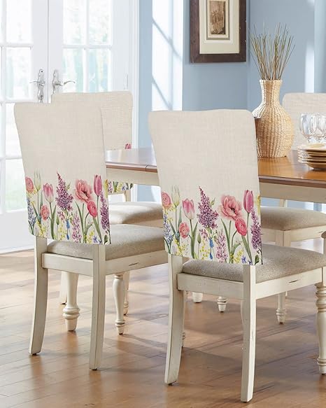 Amazon.com: Spring Floral Chair Covers - 4 Pcs Dining Room Chair Back ...