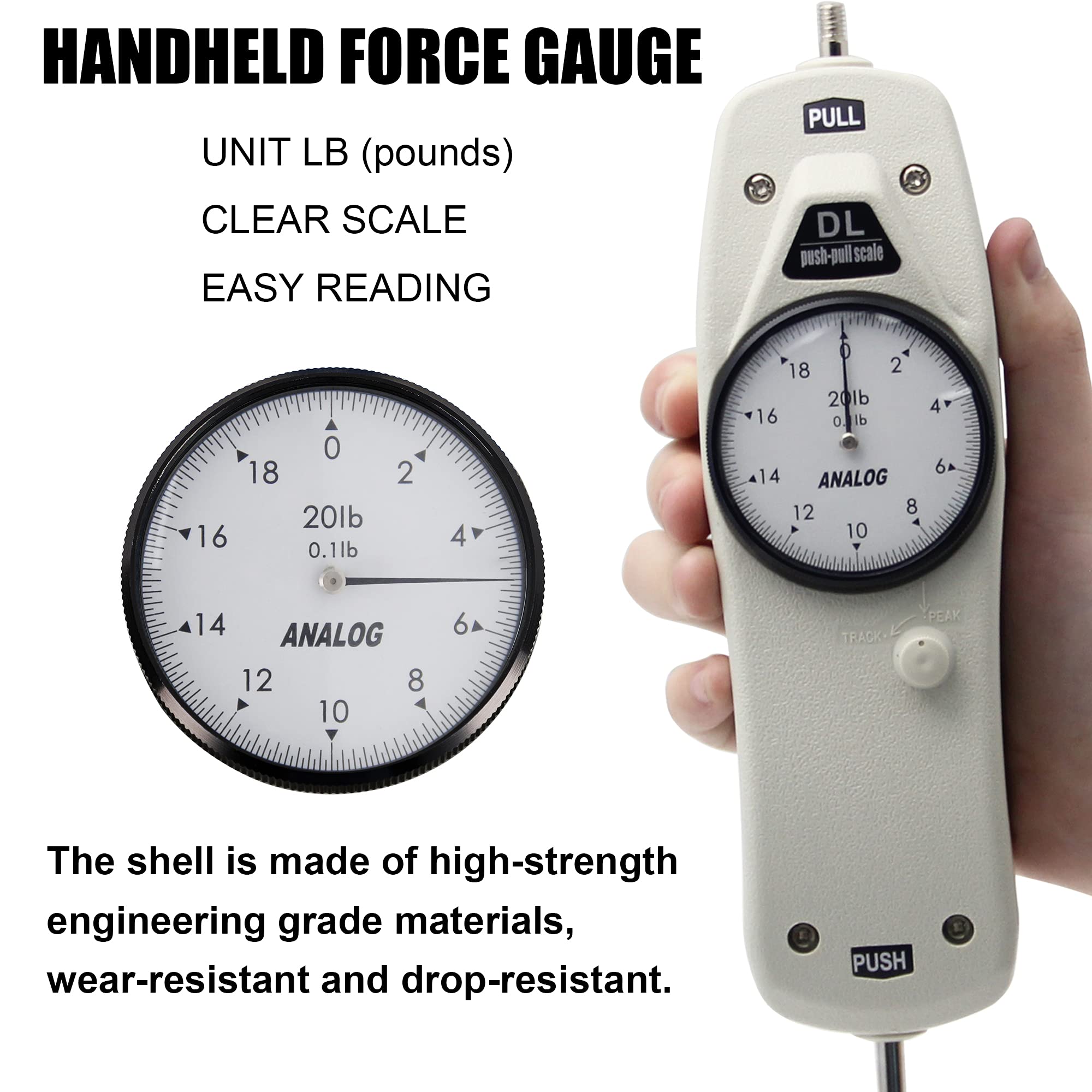 Buy BAOSHISHAN 20lb Push Pull Force Gauge Force Tester Meter with ...