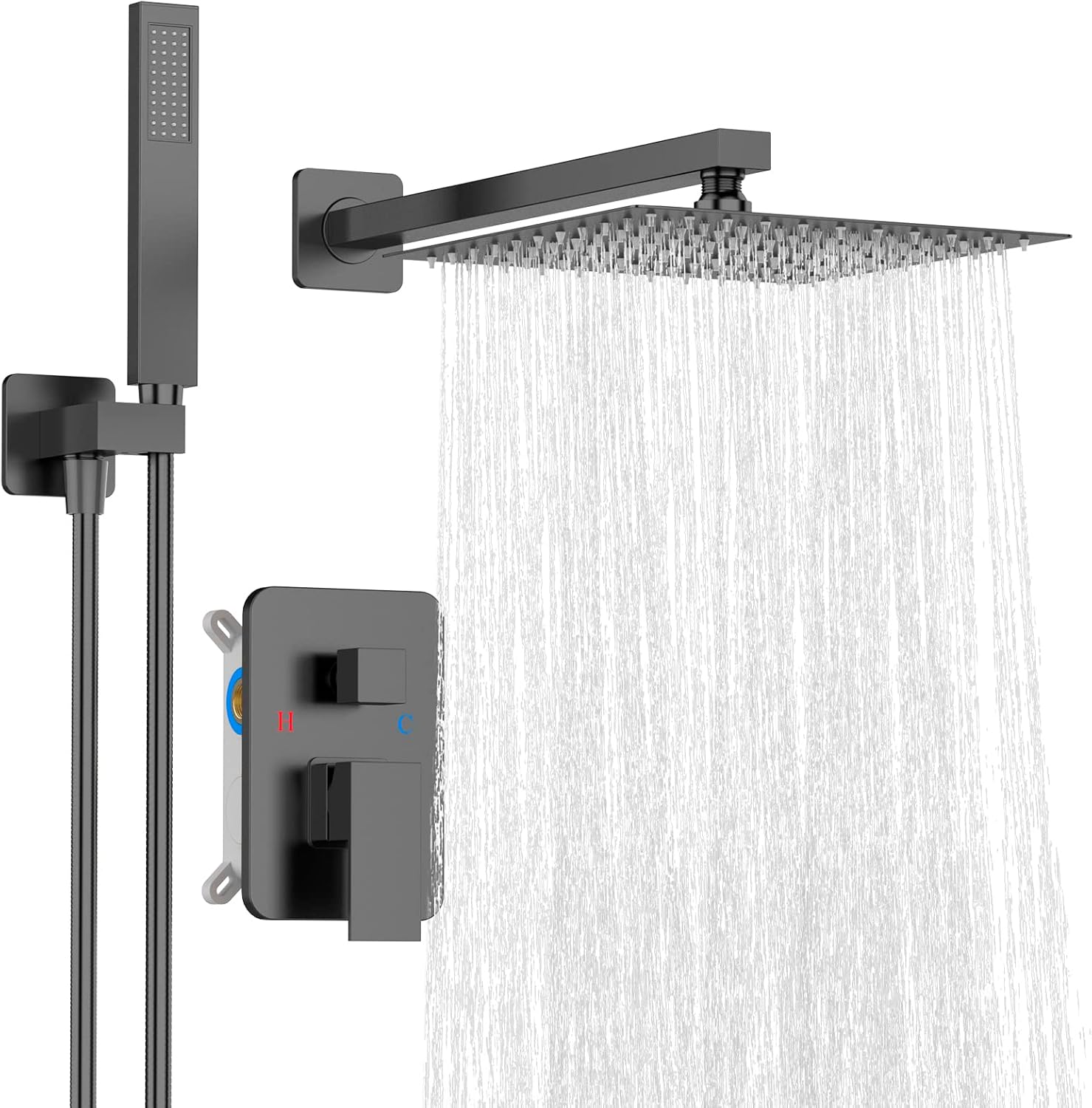 TECHVIDA Grifos de Ducha Empotrados Set, Conjunto de Ducha, Ducha Negro ...