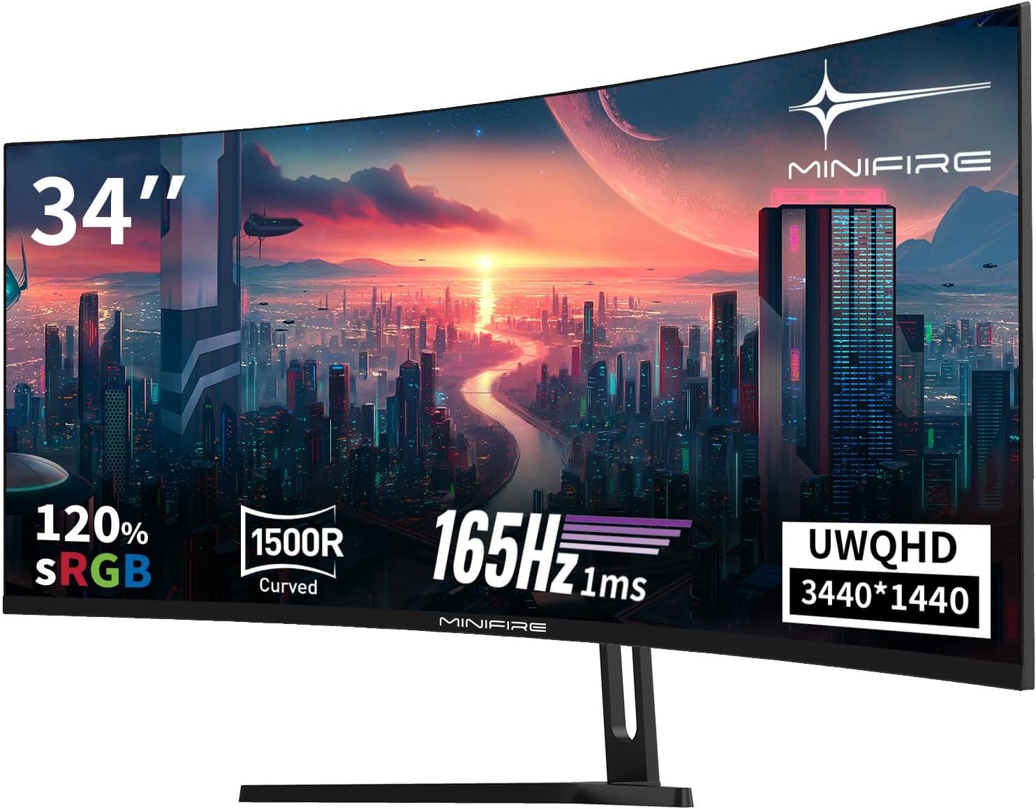 Gawfolk 34 Zoll Ultrawide Curved Gaming Monitor 165Hz, 1500R PC ...
