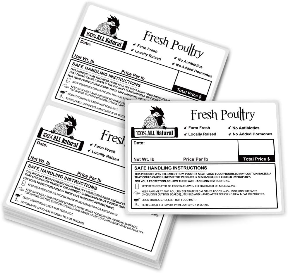 Amazon.com: Custom Poultry Freezer Labels 4" x 2.5" with Safe Handling ...