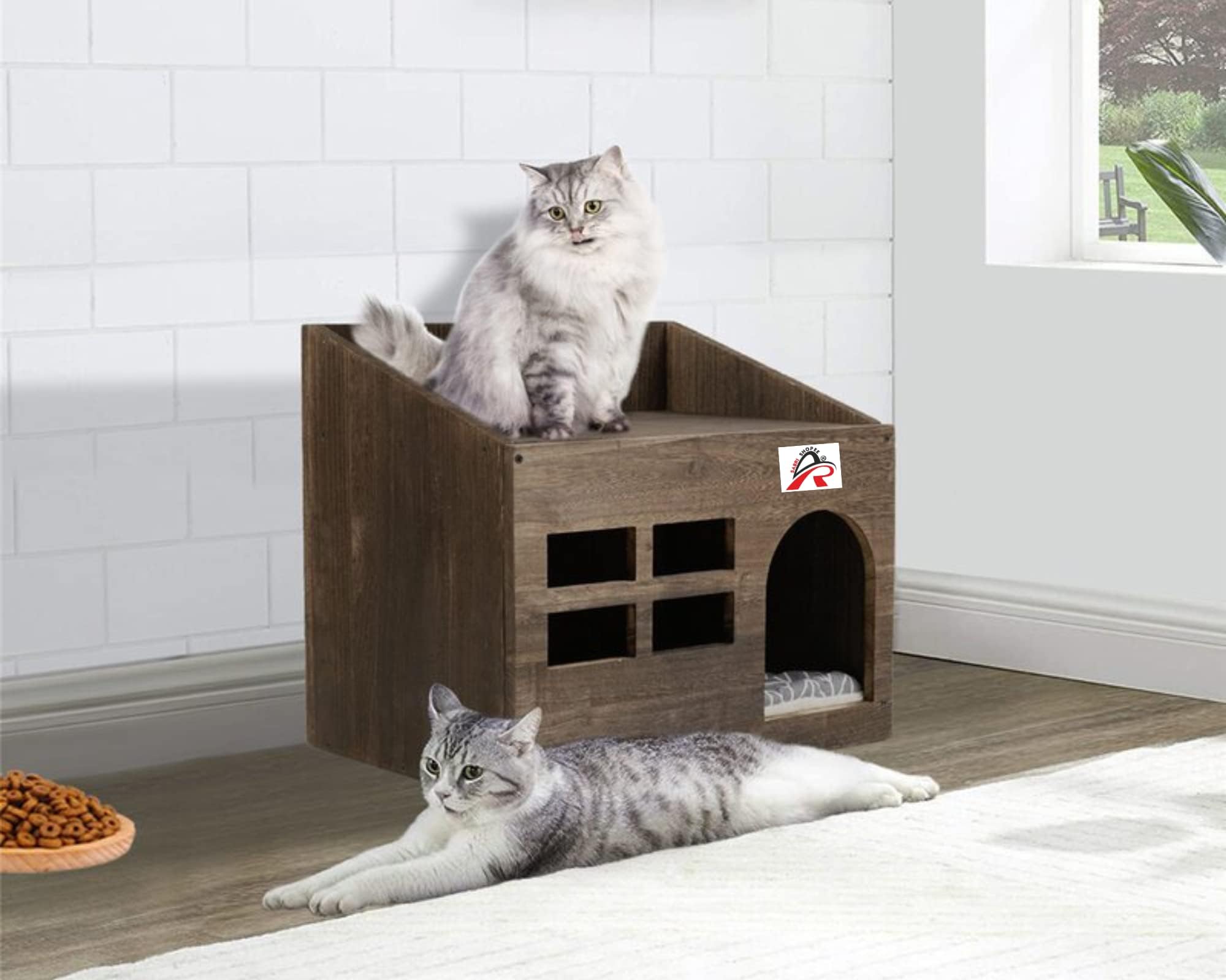 Sabri SHOPEE Cat House Cat Bed for Indoor Cats MDF Wood Colour Brown ...