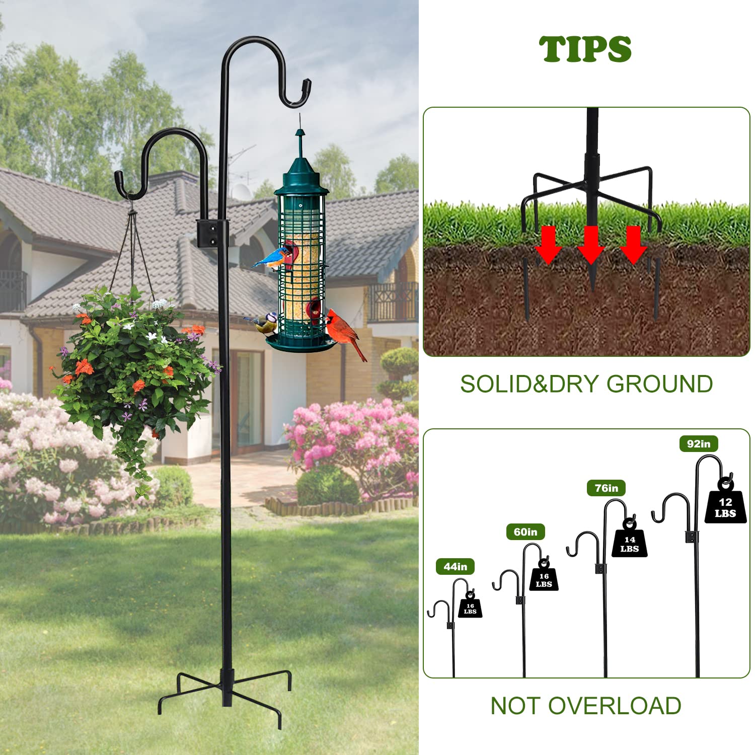 Rexwnadu Shephard Hooks Outdoor 60 Inches for Lanterns Double Hooks ...