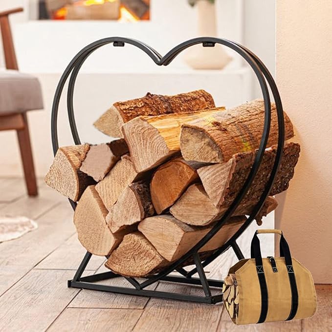 Amazon.com : FQMYLTYN Small Firewood Rack with Log Tote Bag, Metal ...