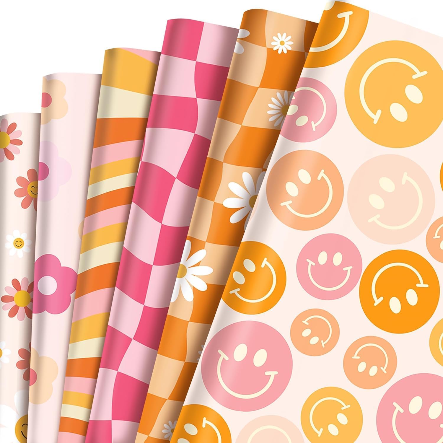Amazon.com: Bolsome 12 Sheets Boho Wrapping Paper Retro Groovy Gift ...