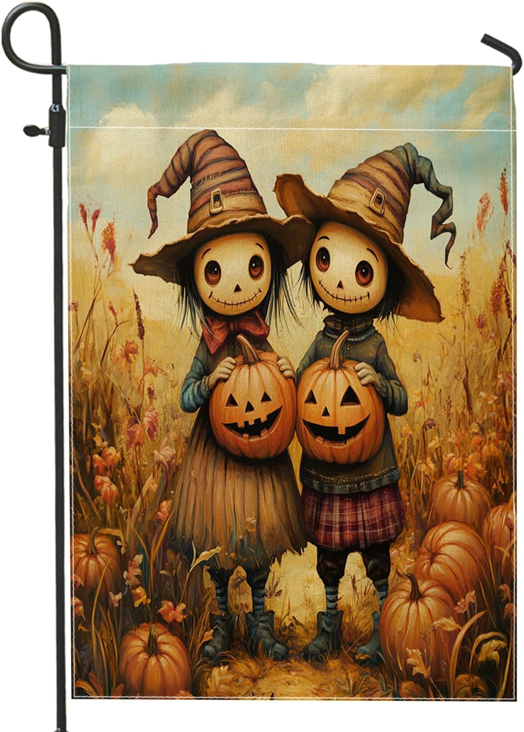 Amazon.com : Fall Halloween Scarecrow Garden Flags 12"x18" Double Sided ...