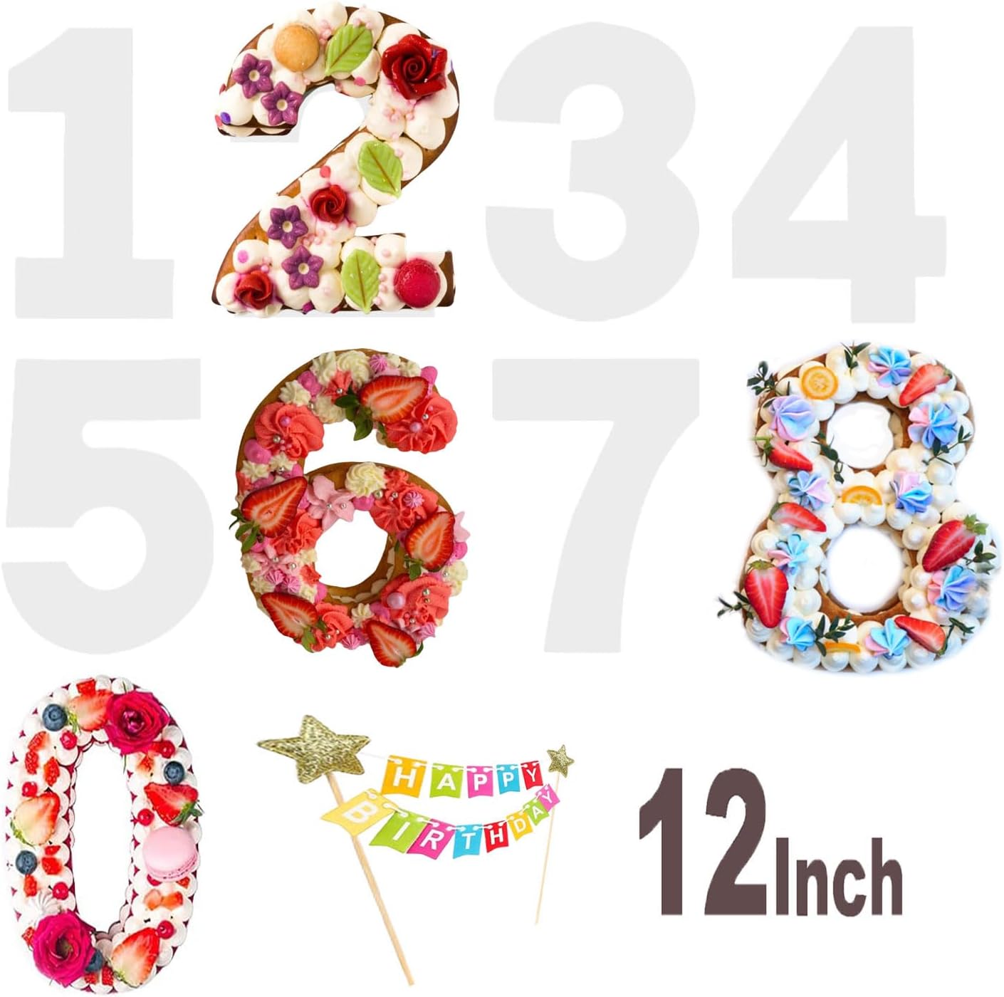 Amazon.com: Beilunse 12 Inch Number Cake Stencils with Cake Topper ...