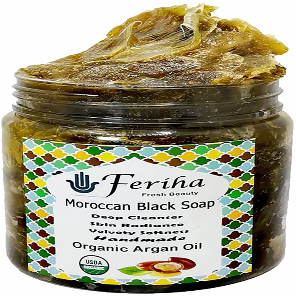 Amazon.com : Feriha Moroccan Black Soap with Organic Argan Oil, 100% ...