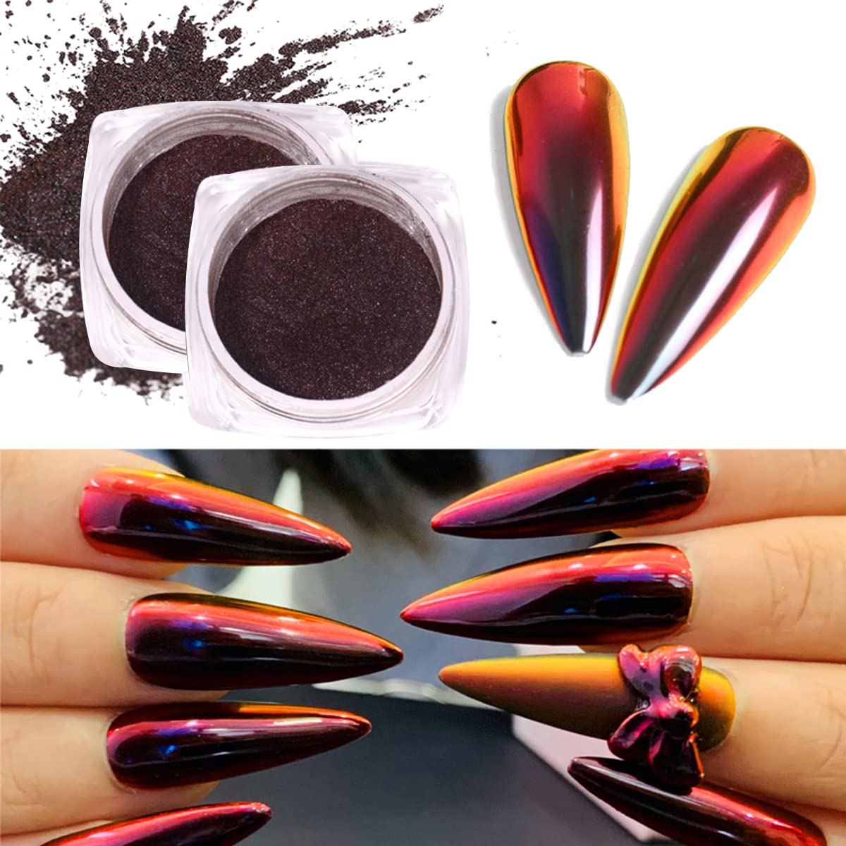 Amazon.com: 2 Boxes Red Chrome Nail Powder, Red Black Gradient Mirror ...