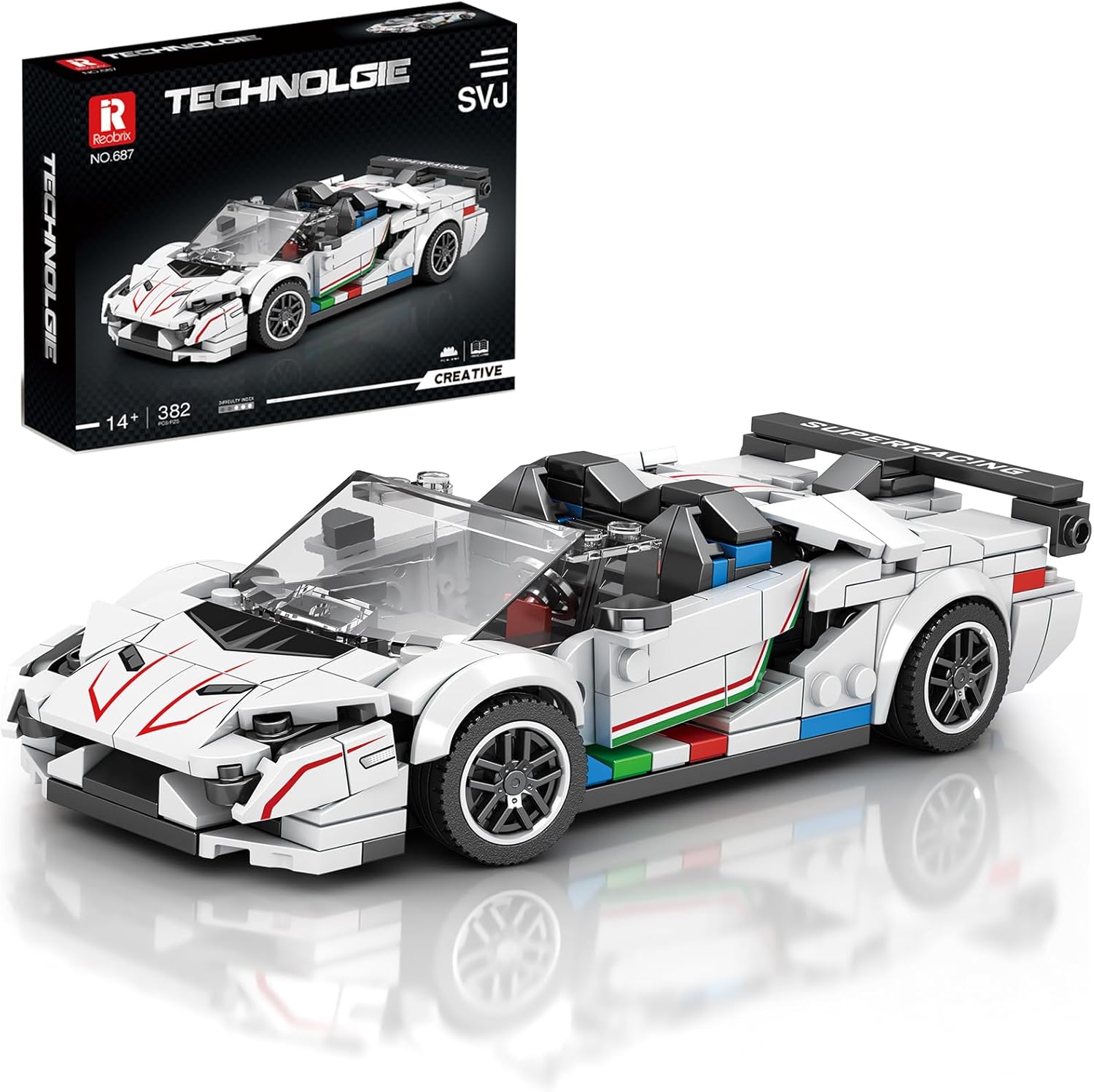 Amazon.co.jp: SVJ MOCのスポーツカーの建物セット、競争ブロックおよび工学おもちゃ、子供のための創造的なおもちゃ3-8年 ...