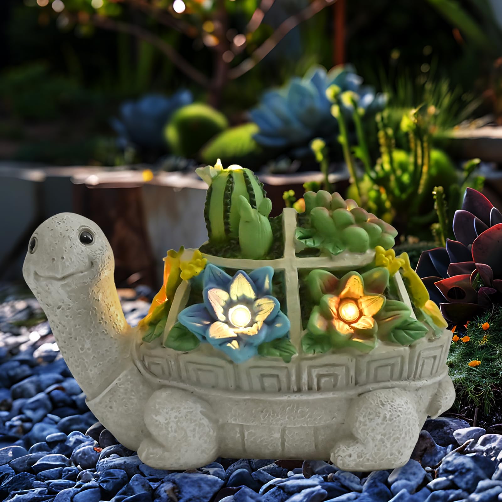 Amazon.com: carpopo Garden Decor Statue,Solar Turtle with Succulent & 6 ...