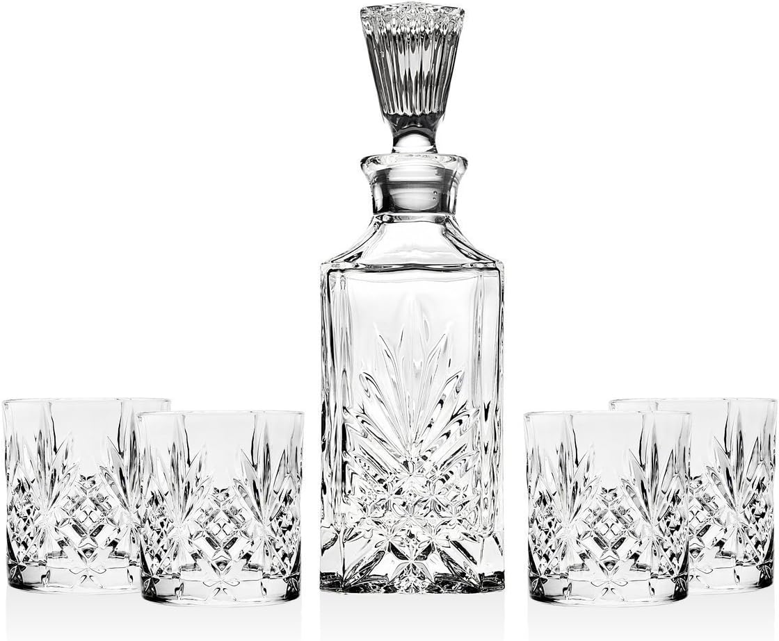 Amazon.com | Godinger 5 Piece Crystal Whiskey Bar Set - 4 Dofs, 1 ...