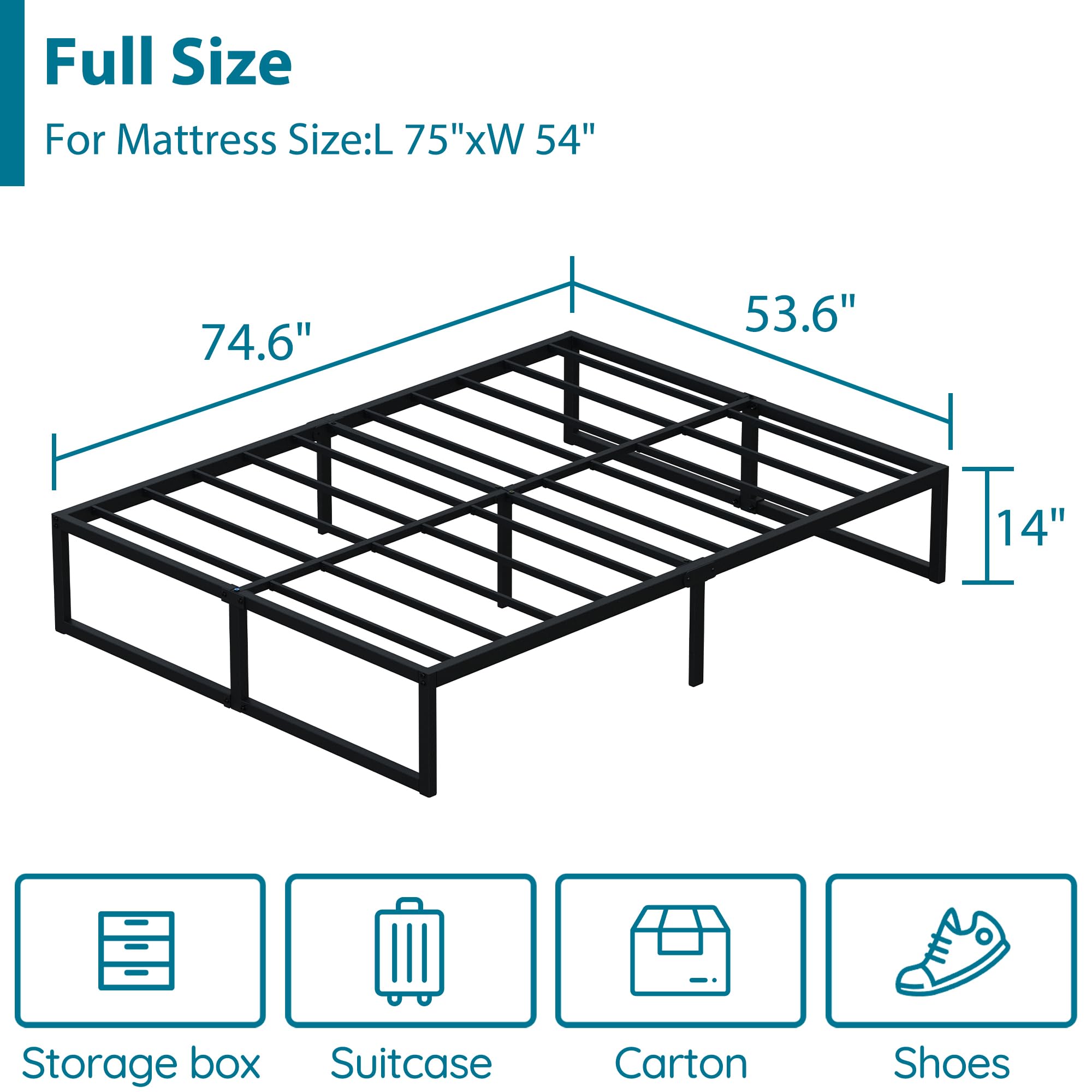 Snapklik.com : EMODA 14 Inch Full Size Bed Frame Heavy Duty Metal ...