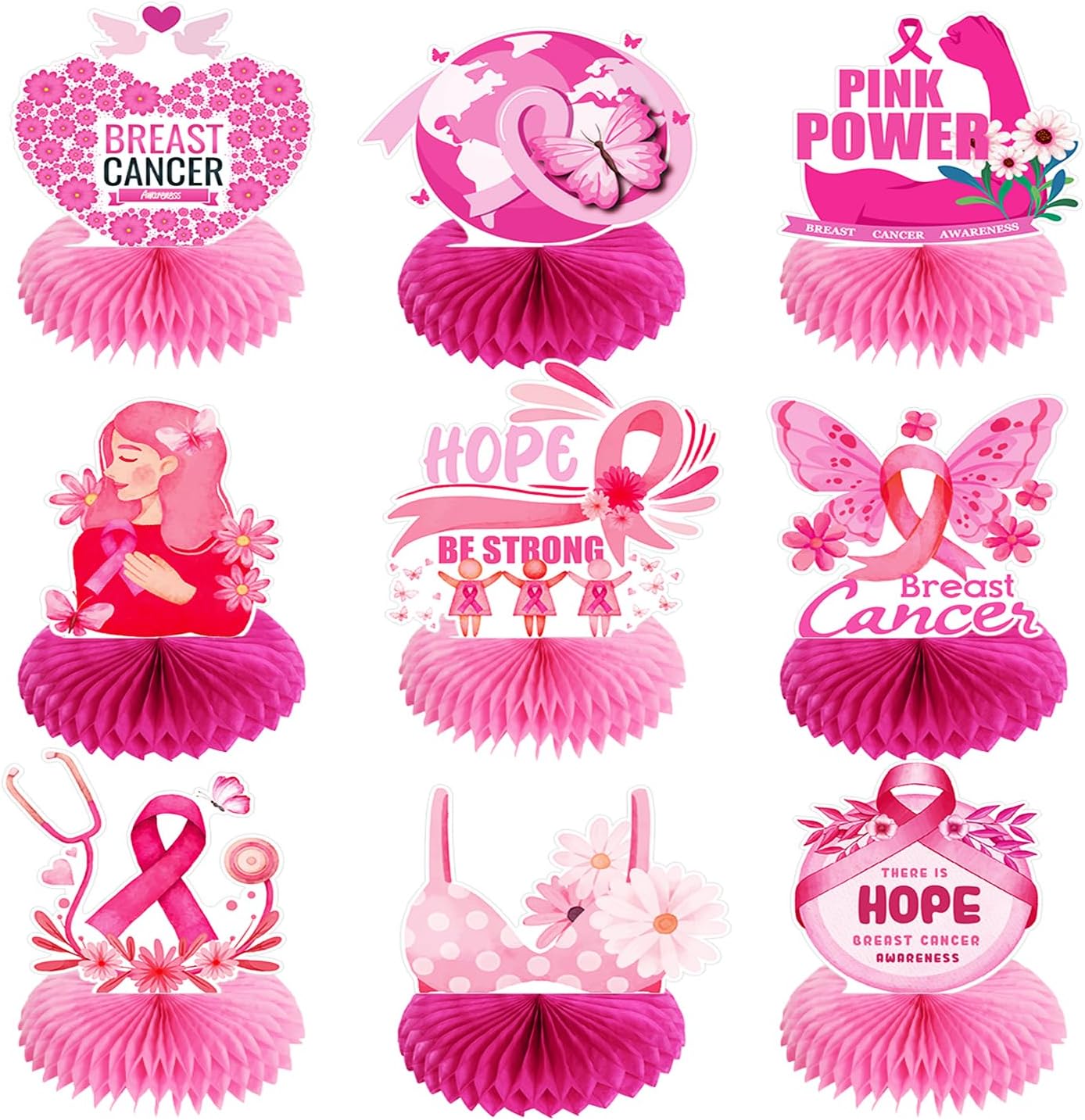 Amazon.com: LOONELO 9pcs Breast Cancer Awareness Honeycomb Centerpieces ...