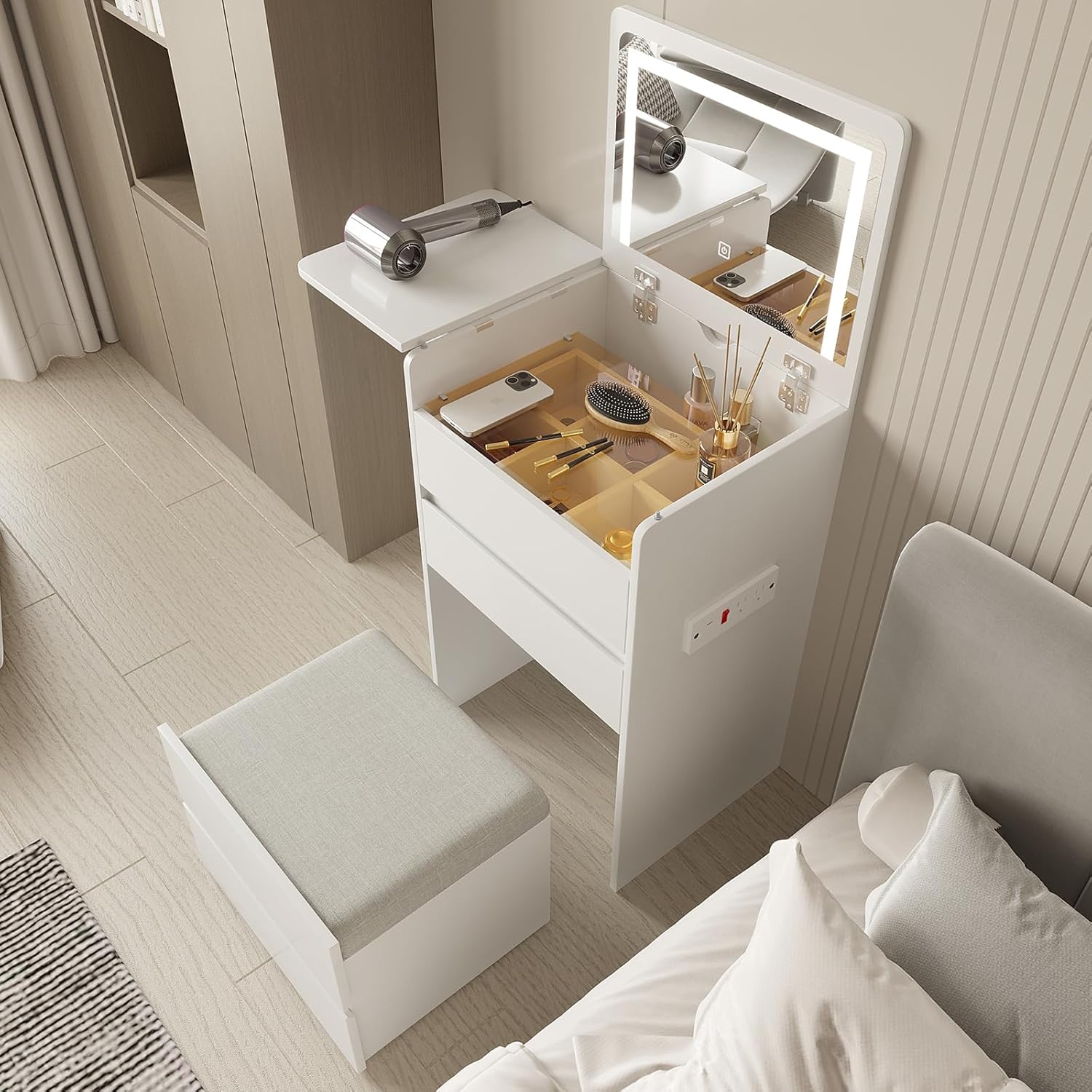 Amazon.com: No.7 Shell Vanity Desk with Flip Top Lighted Mirror ...