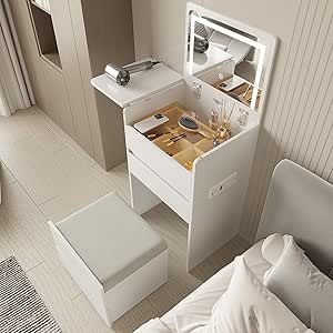 Amazon.com: No.7 Shell Vanity Desk with Flip Top Lighted Mirror ...