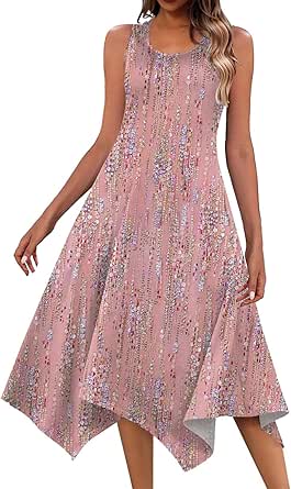 Generic Women's Casual Summer Sleeveless Dress Floral Printed Large Hem ...
