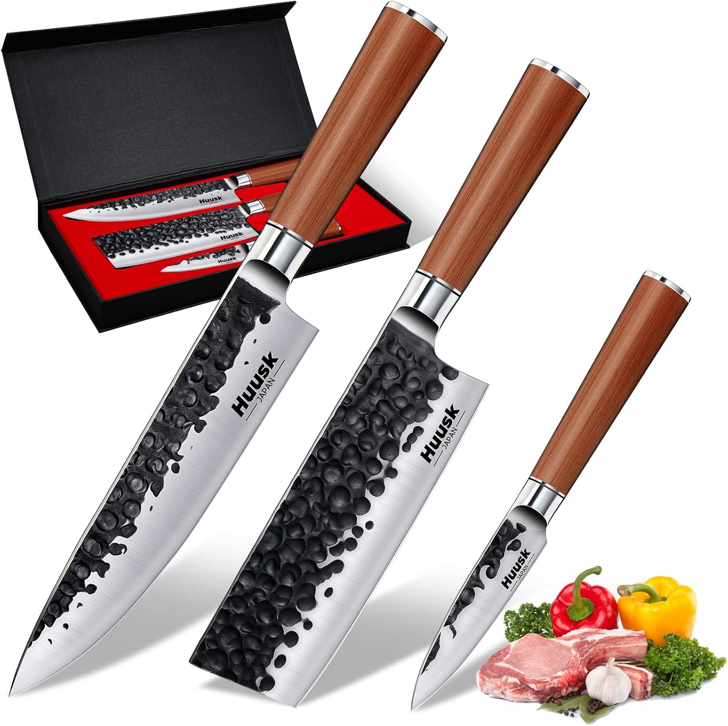 Amazon.com: Huusk Japanese Kitchen Knife Set of 3, Professional Chef ...