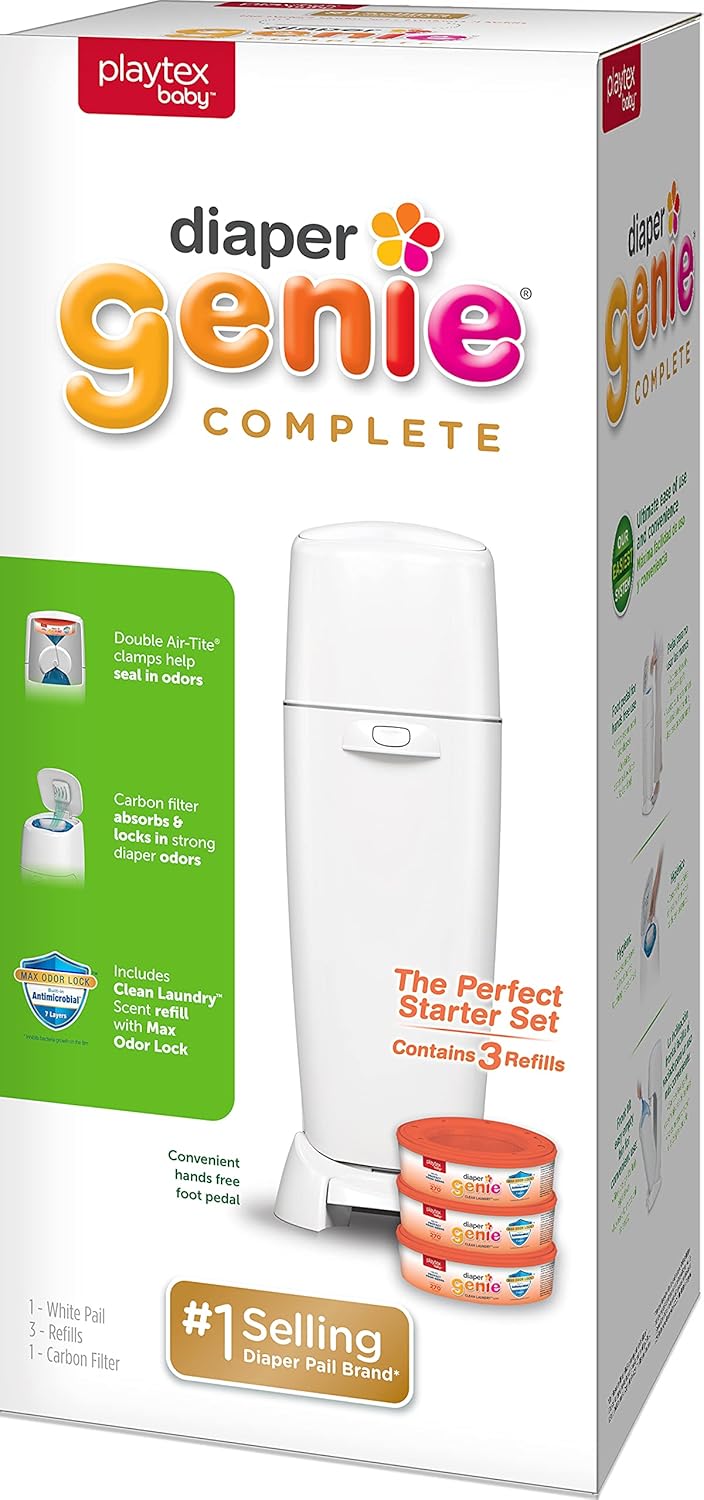 Playtex Diaper Genie Complete NEW Diaper Pail, with 3 Max Fresh Diaper ...