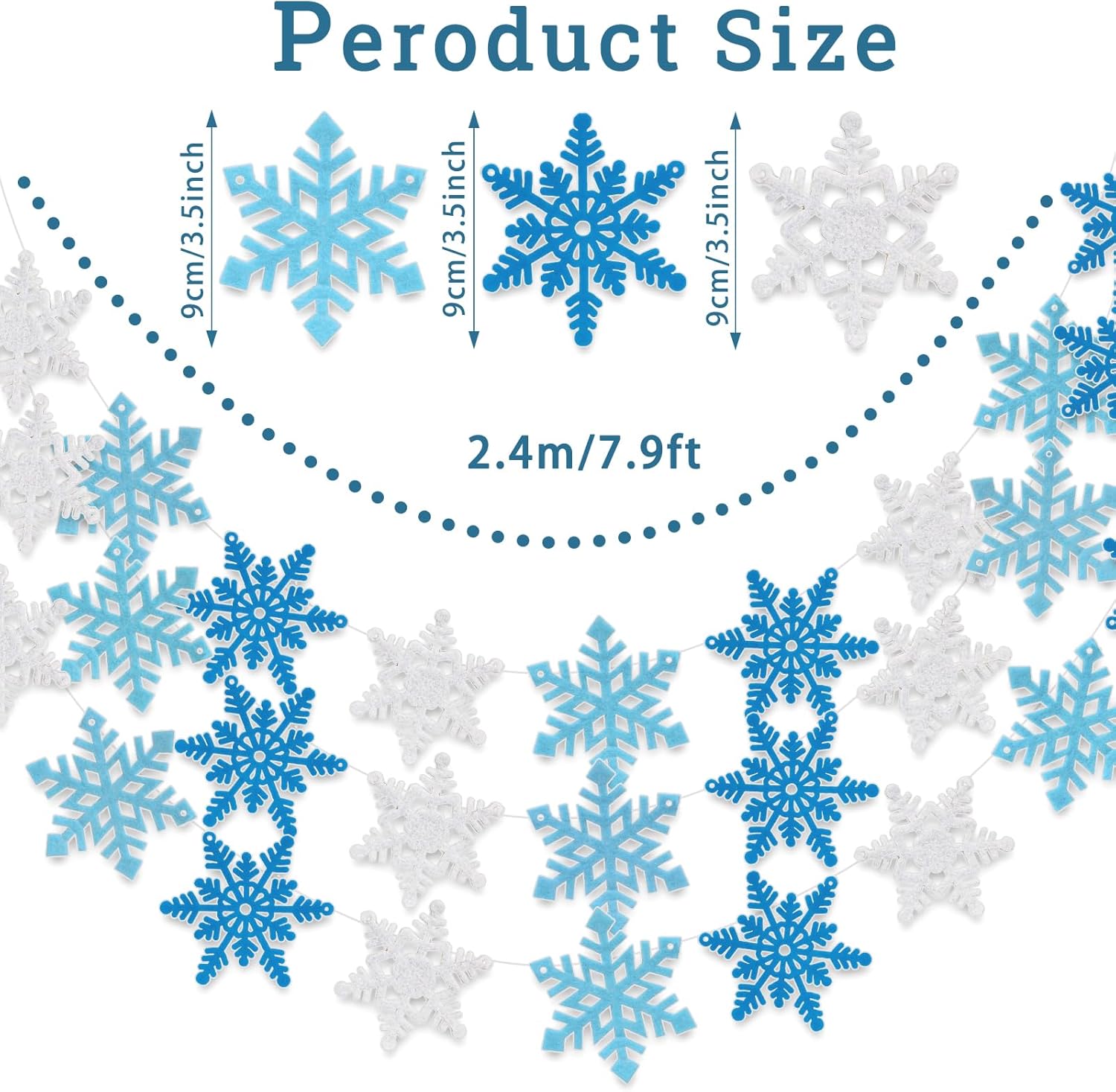 Whaline Guirnalda de fieltro de copo de nieve, guirnalda de copos de ...