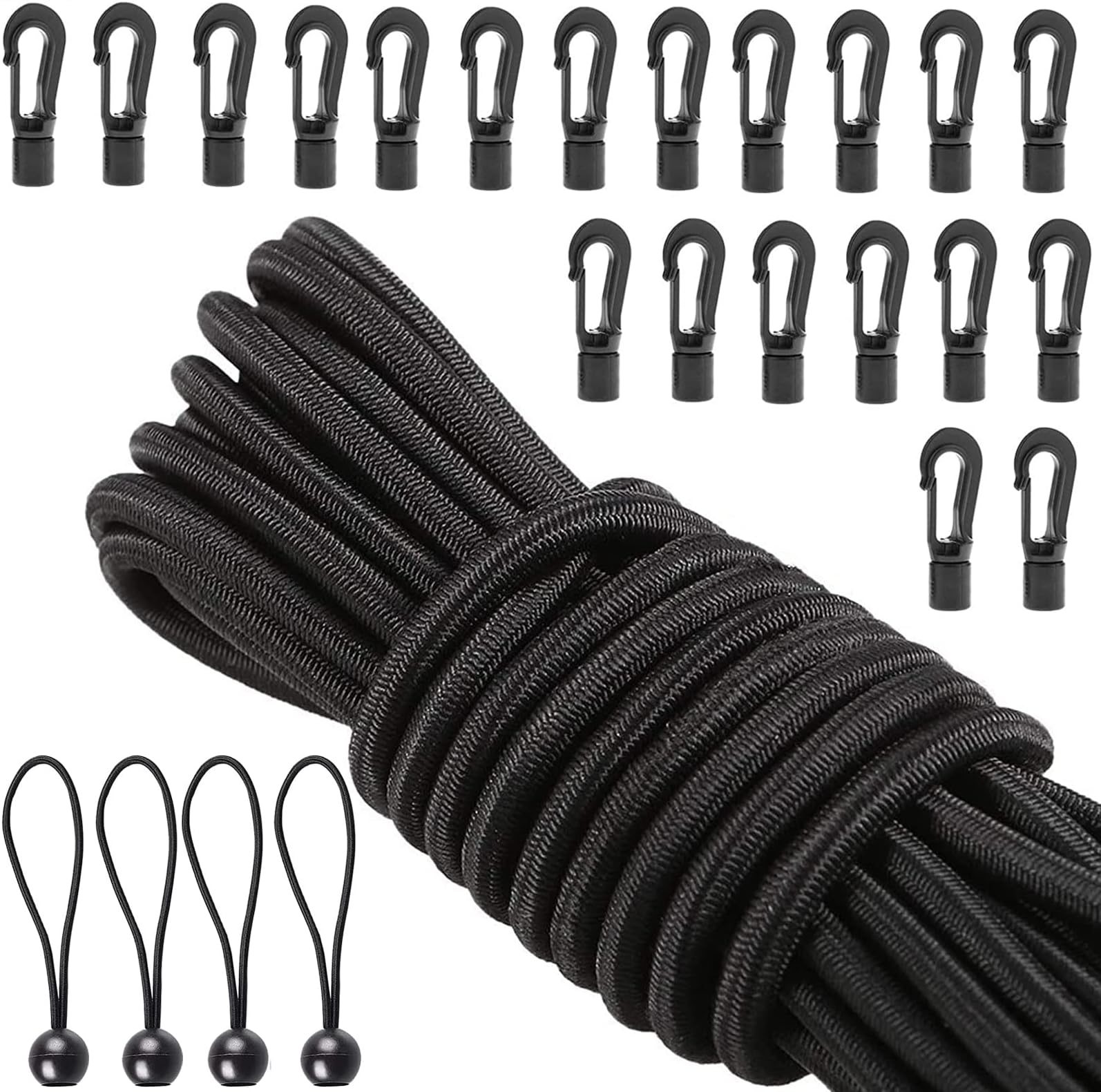 EKEV 1/4" × 25 ft Elastic Shock Cord Bungee Ropes - Black Heavy ...