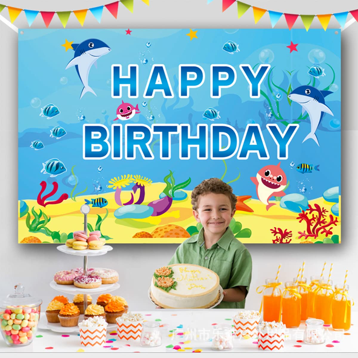 Shark Vinyl Backdrop Blue Ocean Shark Birthday Party Background Baby ...