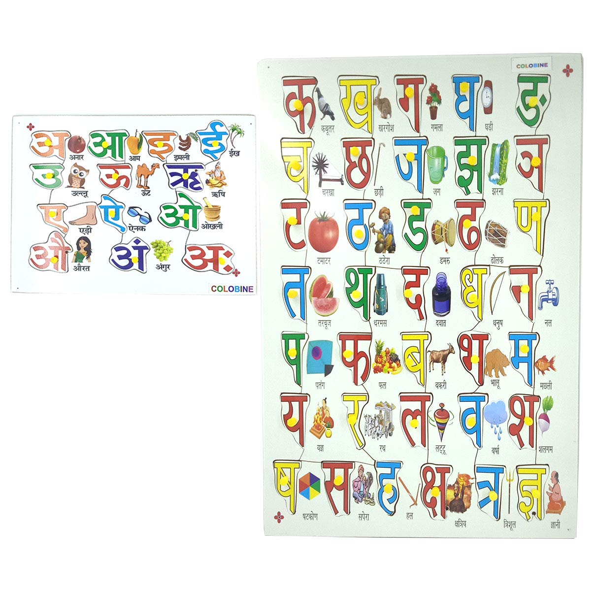 Buy COLOBINE Wooden Hindi Alphabets Puzzle Tray Set with knob| Swar AUR ...
