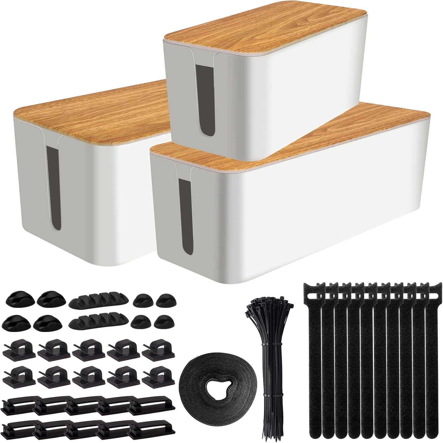 Amazon.com: Cable Management Box 3 Pack with 141PCS Cable Management ...