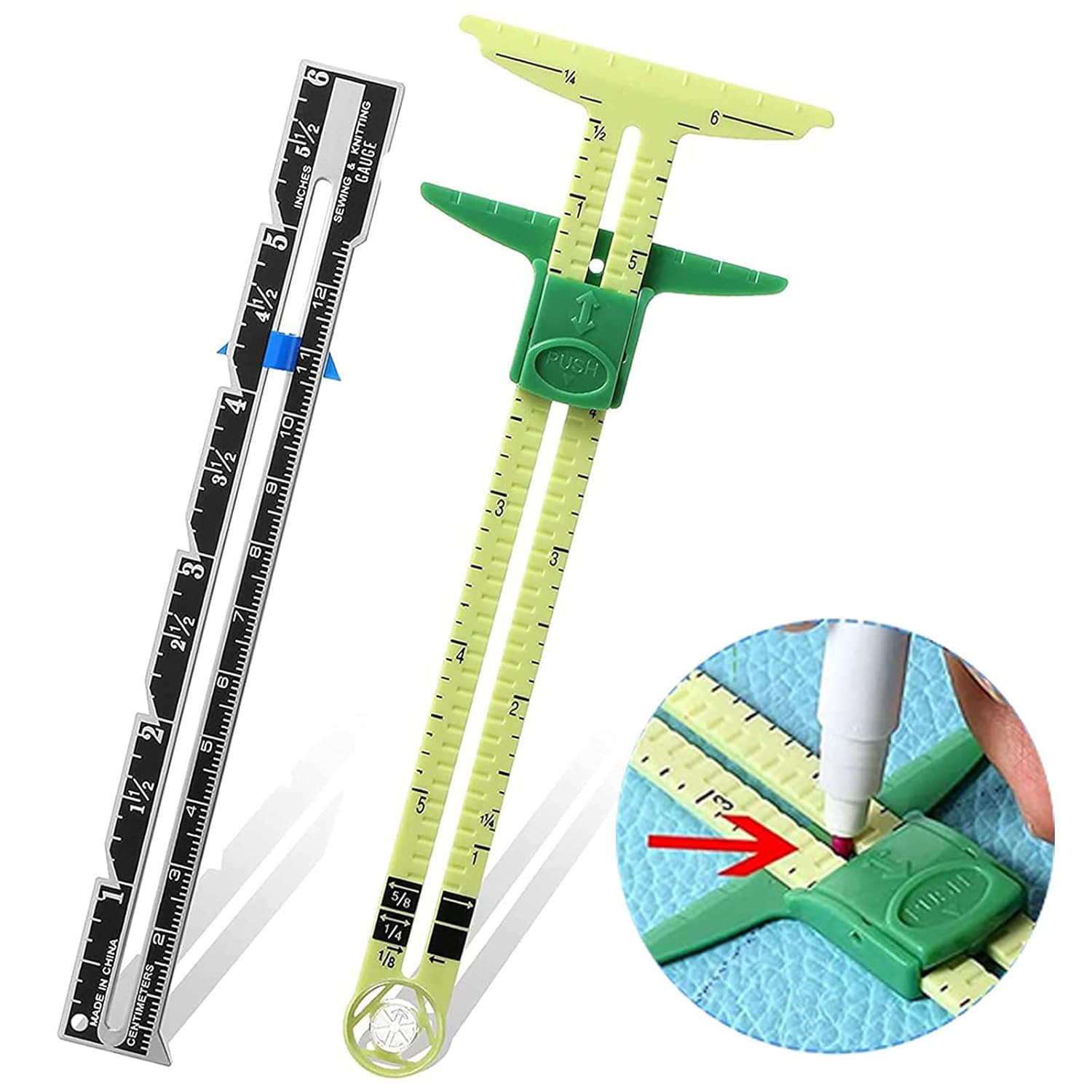 2 Pieces Sewing Gauge Measuring Tool 5-in-1,Nählineal Sliding Gauge ...