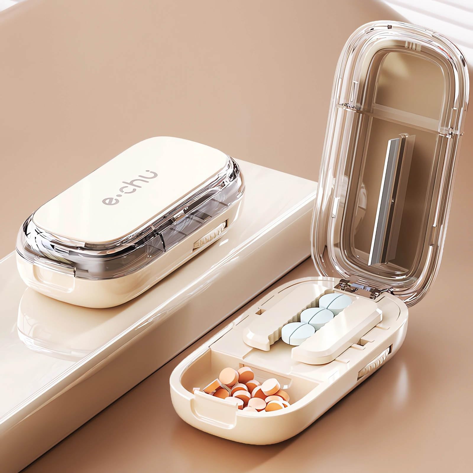 Ptyism Tablet Splitter for Multiple Pills(Off-White with Brush) Pill ...