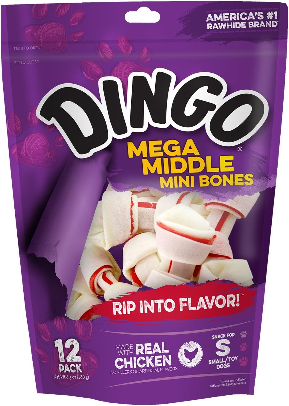 Amazon.com : Dingo Mega Middle Mini Bones For Small/Toy Dogs, 12-Count ...