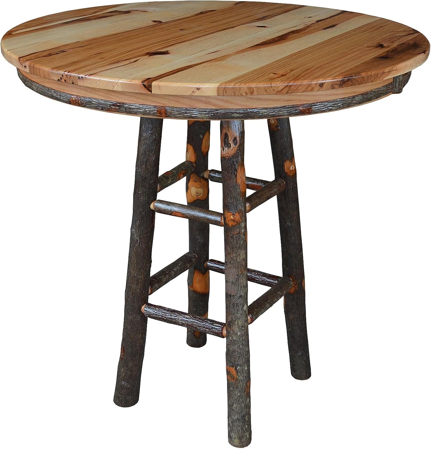 Amazon.com: Amish-Made 42 Inch Round Rustic Hickory Wood Bar Height ...