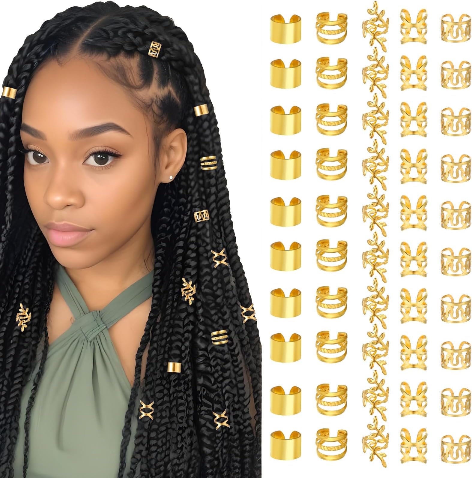 Amazon.com : Tyqour 50pcs Gold Hair Jewelry for Braids Accessories Loc ...