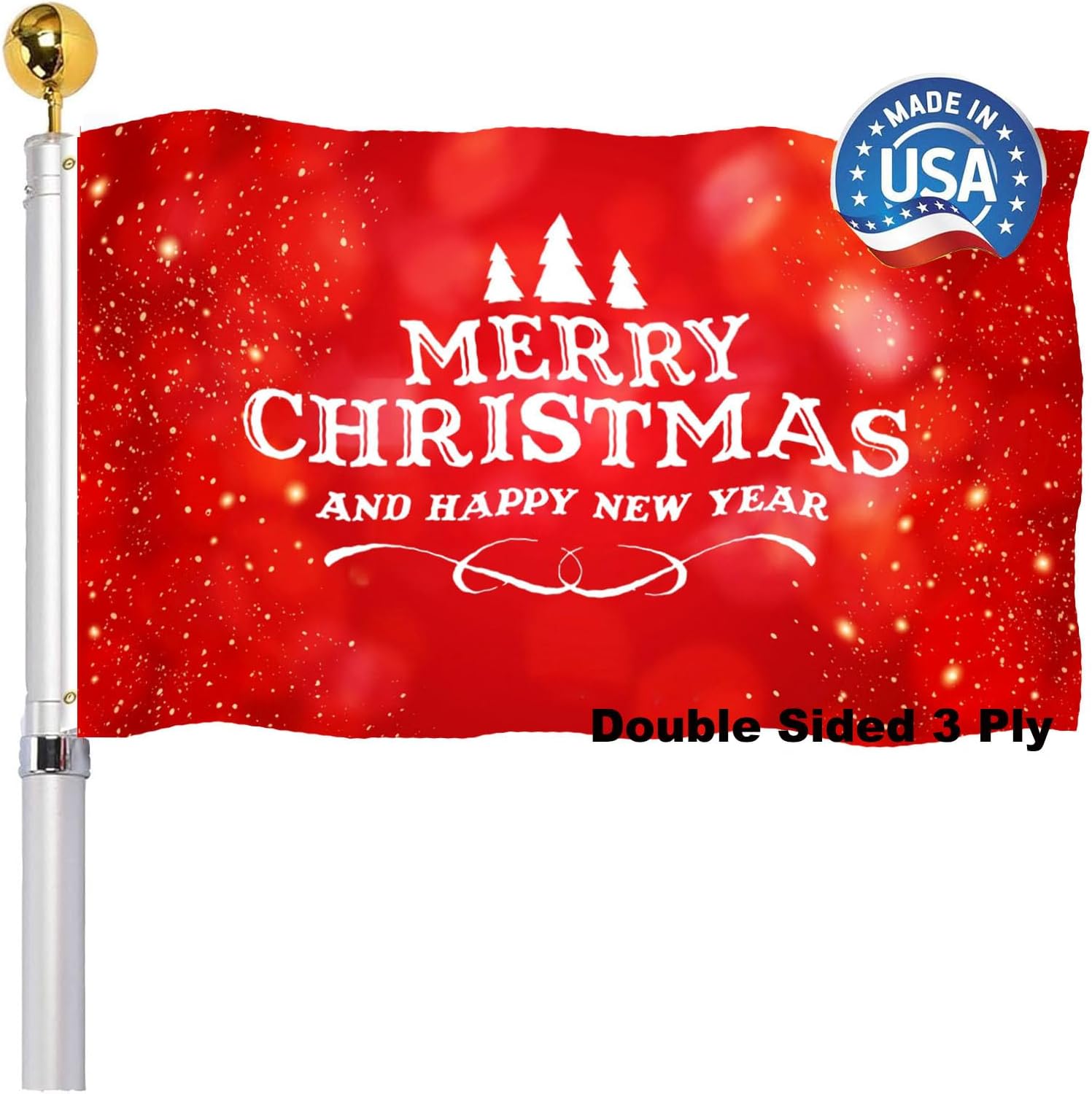 Amazon.com : Merry Christmas New Year Flags 3x5 Outdoor Double Sided ...