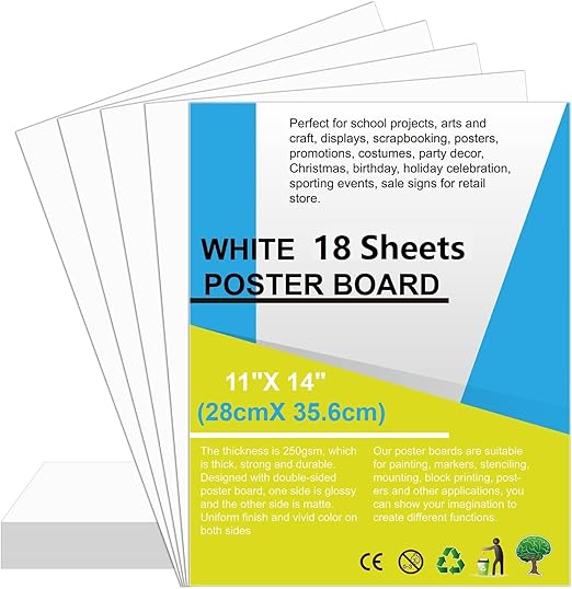 Amazon.com : 18 Pcs Poster Board 11" x 14" White Poster Paper Boards ...