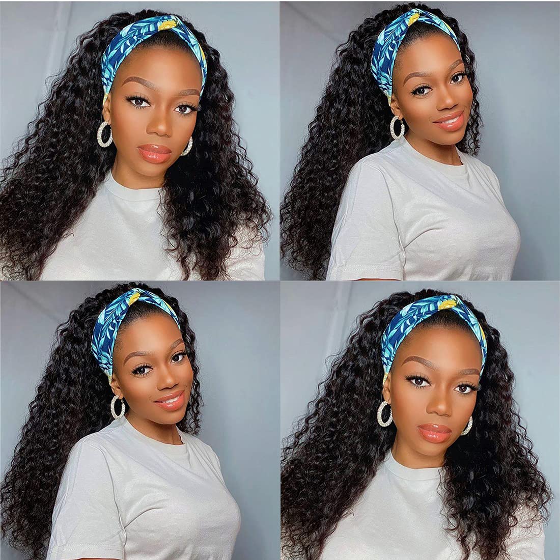 Amazon.com : Headband Wig Human Hair 10 Inch Deep Wave None Lace Front ...