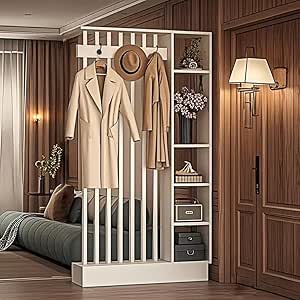Amazon.com: Modern Multifunctional Wood Room Divider with Coat Rack and ...