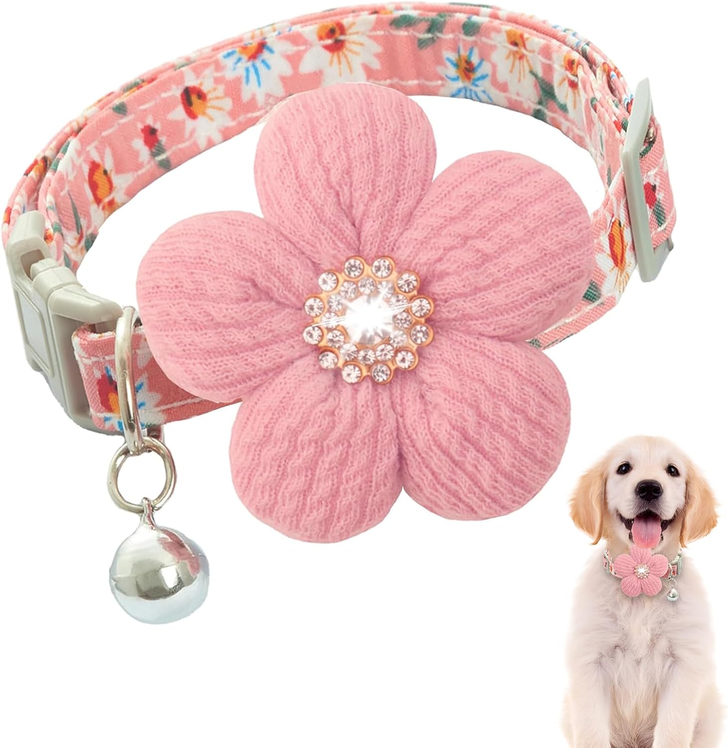 Amazon.com : Puppy Dog Collar, Adjustable Collars with Flower and Bell ...