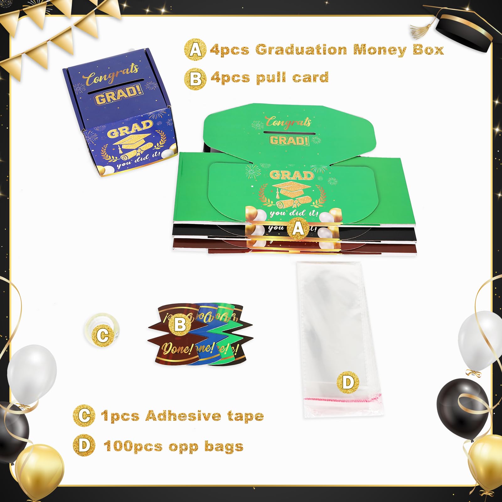 Snapklik.com : 4 Sets 2024 Graduation Money Box For Cash,Congrats Grad ...