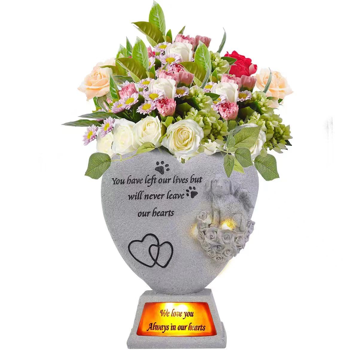Dog Memorial Figufine,Cemetery Decorations,Cemetery Vase with Led ...