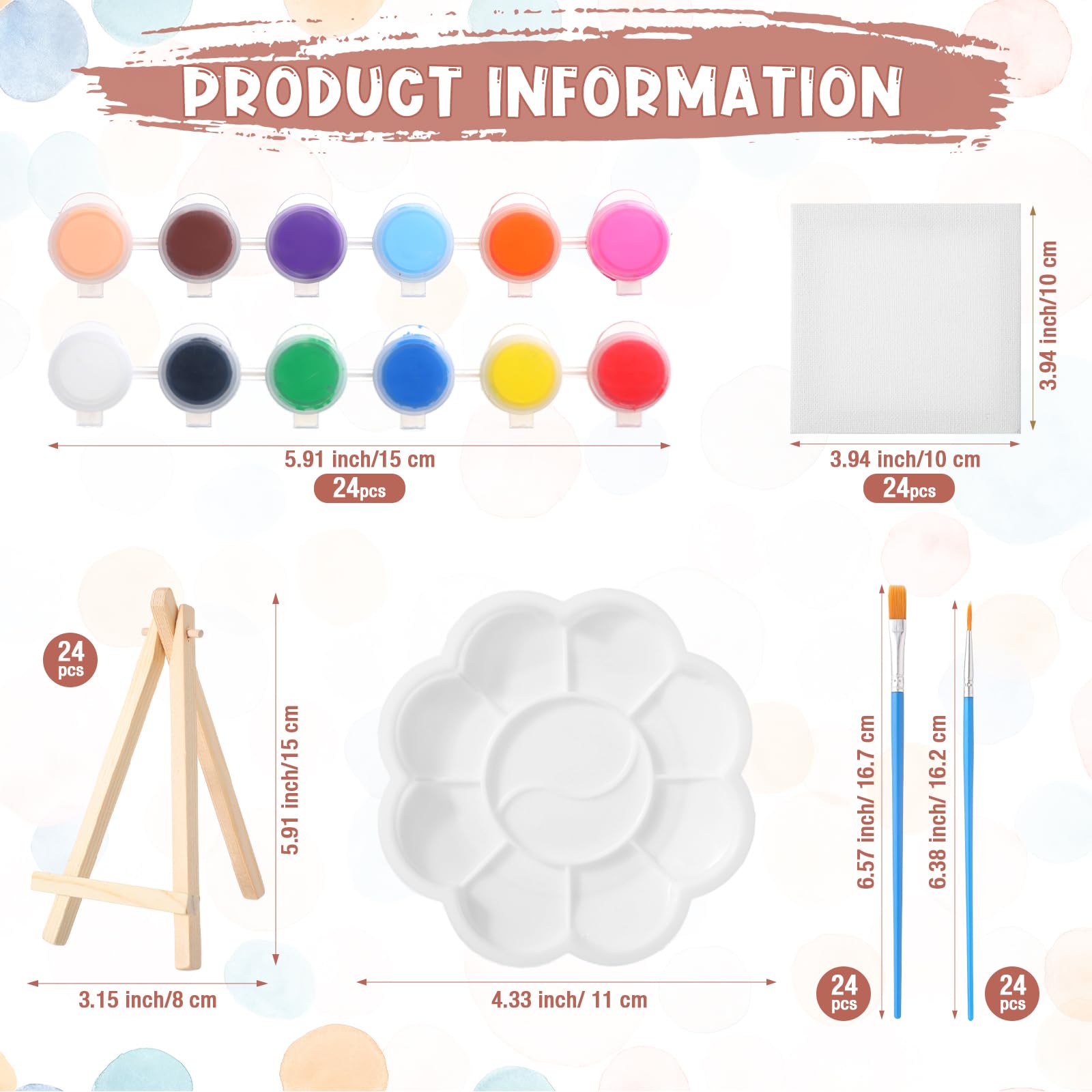 24 Set Acrylic Paint Kit Mini Canvas Panels with Wooden Easel, 12 ...